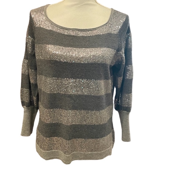 Alice + Olivia | Sweaters | Alice Olivia Grey Wool Sequined Stripe Sweater | Poshmark